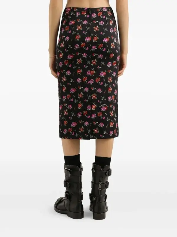 Dolce & Gabbana Floral Print Silk Straight Skirt