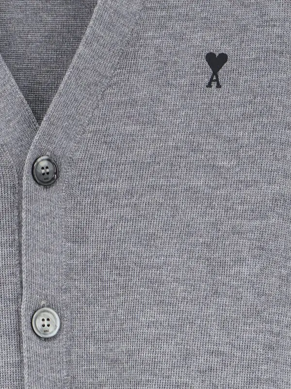 AMI Paris Wool Cardigan With Iconic Embroidery