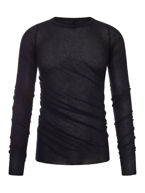 Rick Owens Semi-transparent Ribbed T-shirt With Draping