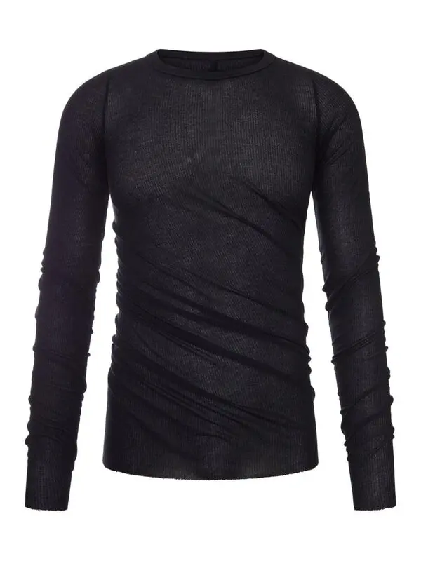 Rick Owens Semi-transparent Ribbed T-shirt With Draping - Black