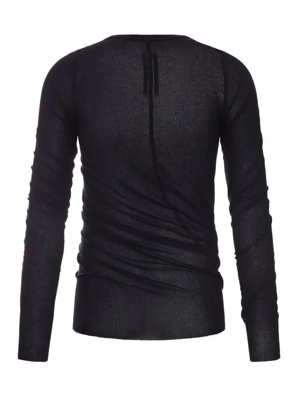 Rick Owens Semi-transparent Ribbed T-shirt With Draping - Black