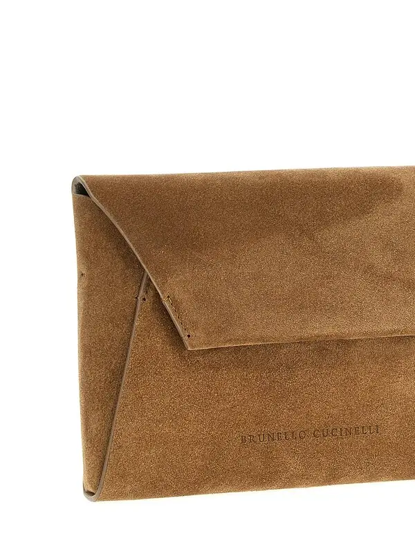 Brunello Cucinelli Monile Suede Clutch Bag - Brown