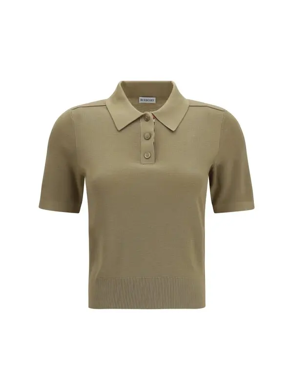Burberry Knit Polo With Check Trim - Green