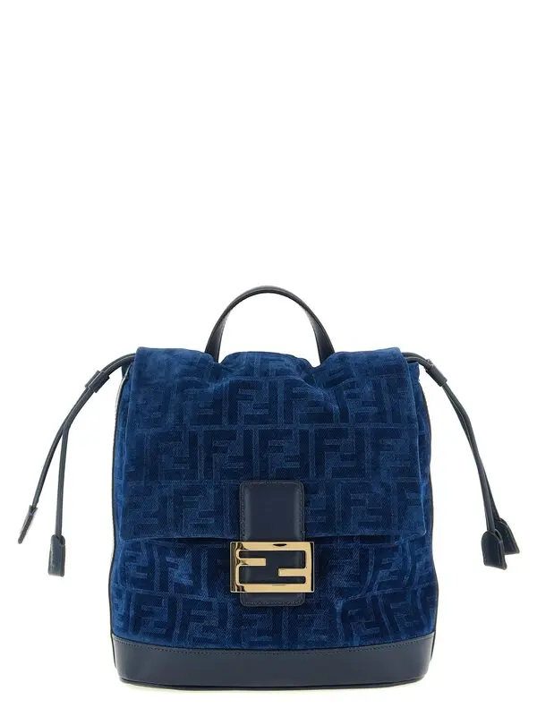 Fendi Ff Flocked Denim Backpack - Blue