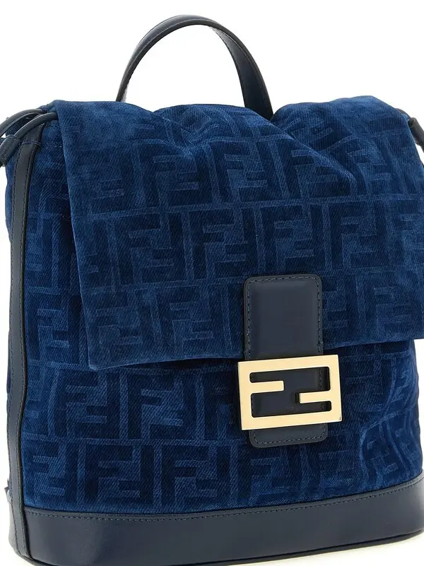 Fendi Ff Flocked Denim Backpack - Blue