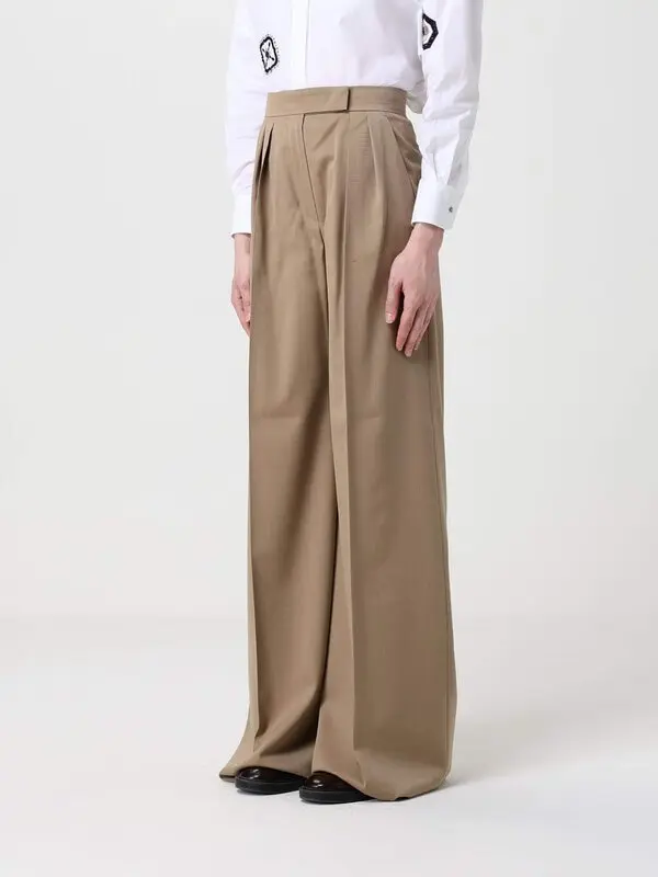 Max Mara Wide Leg Trousers In Virgin Wool - Brown