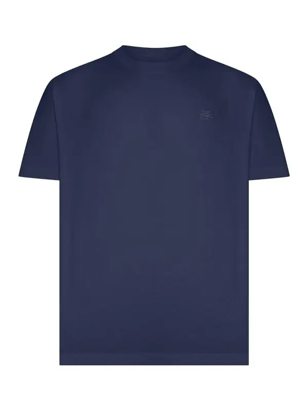 Etro Rome Cotton T-shirt With Embroidered Logo - Blue
