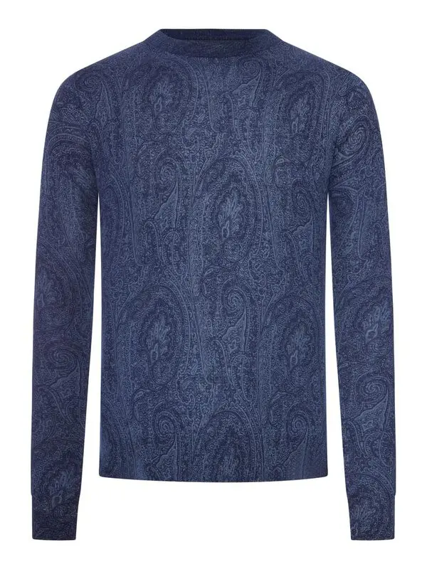 Etro Paisley Sweater In Silk And Cashmere Blend - Blue