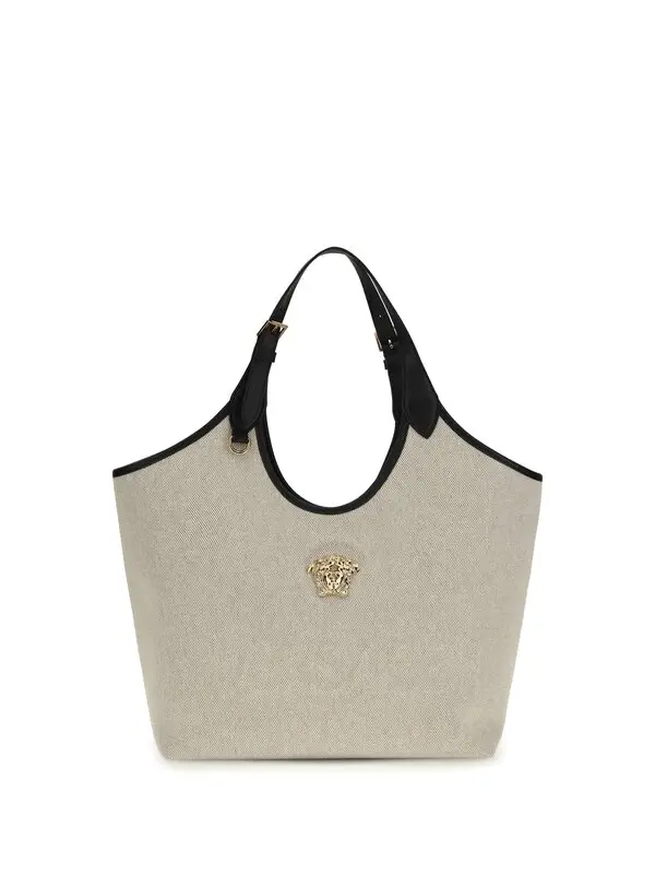 Versace Fabric And Calf Leather Tote Bag