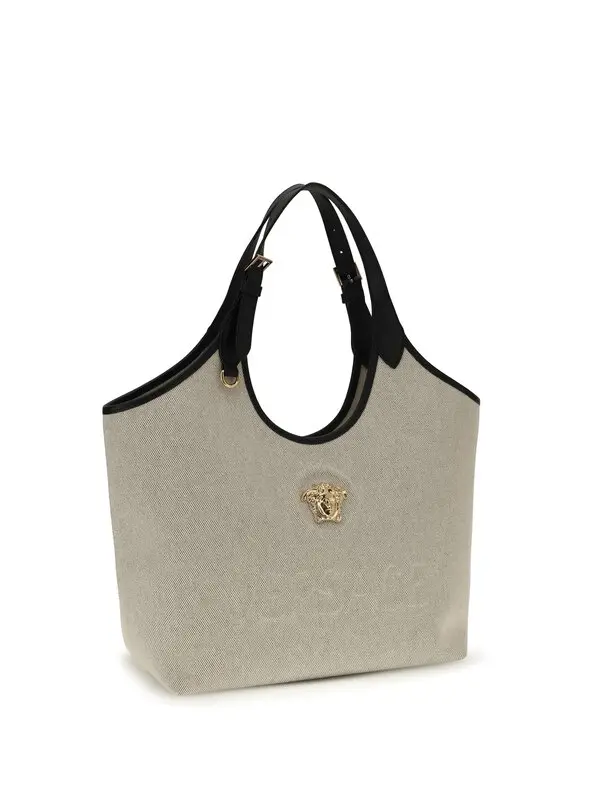 Versace Fabric And Calf Leather Tote Bag