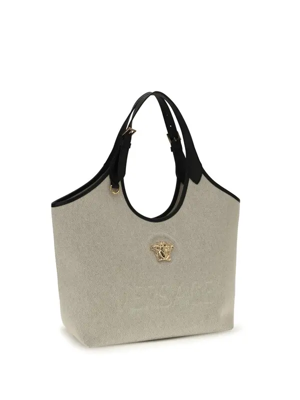 Versace Fabric And Calf Leather Tote Bag