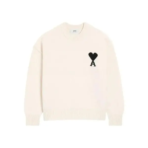 AMI Paris Merino Wool Intarsia Jumper - Cream