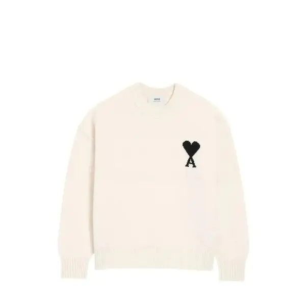 AMI Paris Merino Wool Intarsia Jumper - Cream