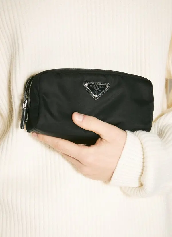 Prada Re-nylon And Saffiano Leather Cosmetic Case - Black