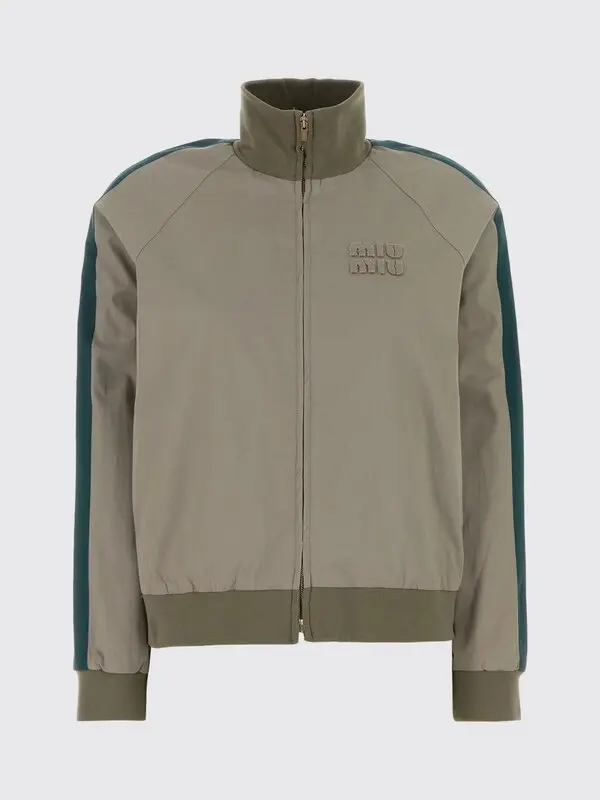 Miu Miu Cotton Zip-up Sweatshirt With Logo - Brown