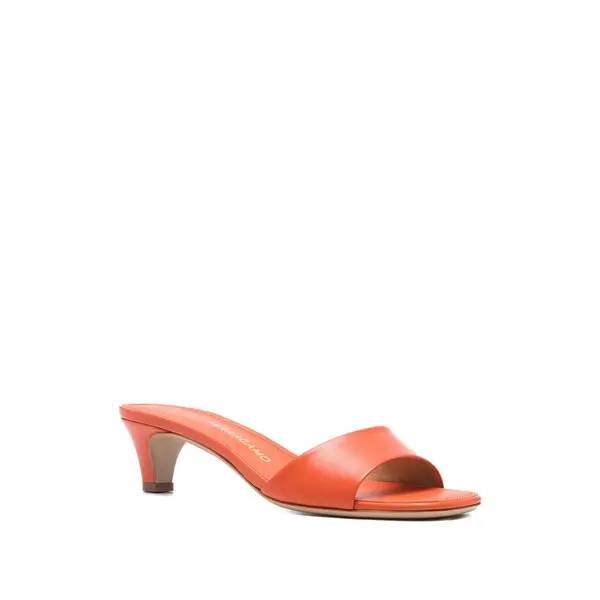 FERRAGAMO Calf Leather Open Toe Slip-on Mules - Orange