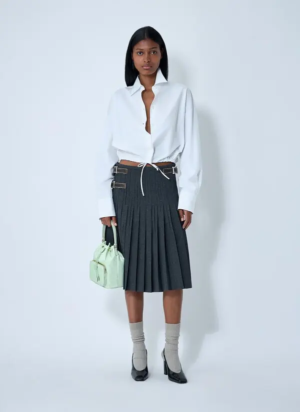 Prada Pleated Rush Stitch Skirt With Belt