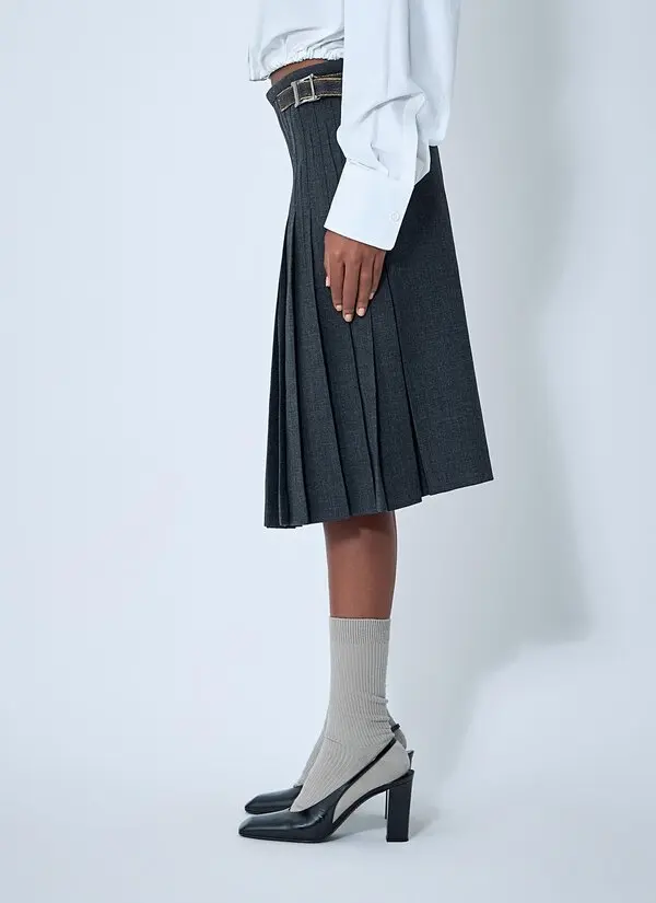 Prada Pleated Rush Stitch Skirt With Belt