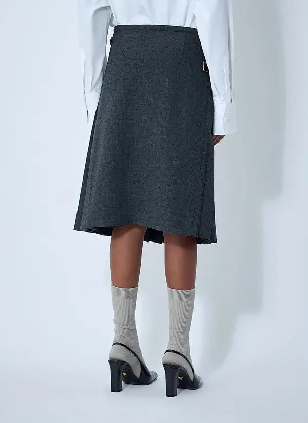 Prada Pleated Rush Stitch Skirt With Belt