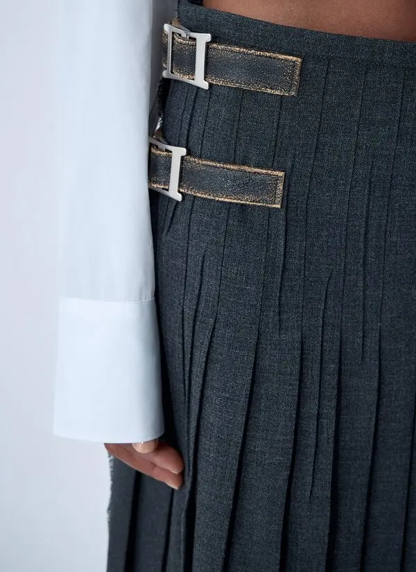 Prada Pleated Rush Stitch Skirt With Belt