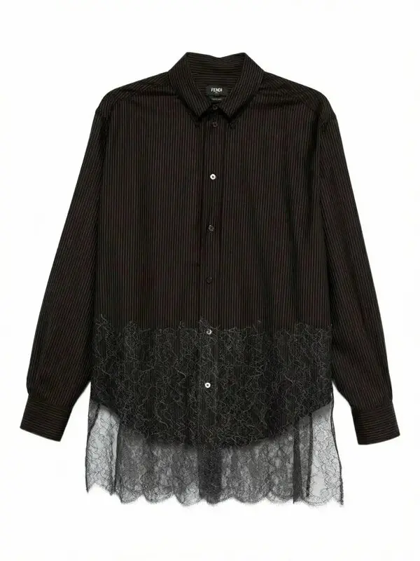 Fendi Wool Shirt With Stripes And Lace - Multicolor