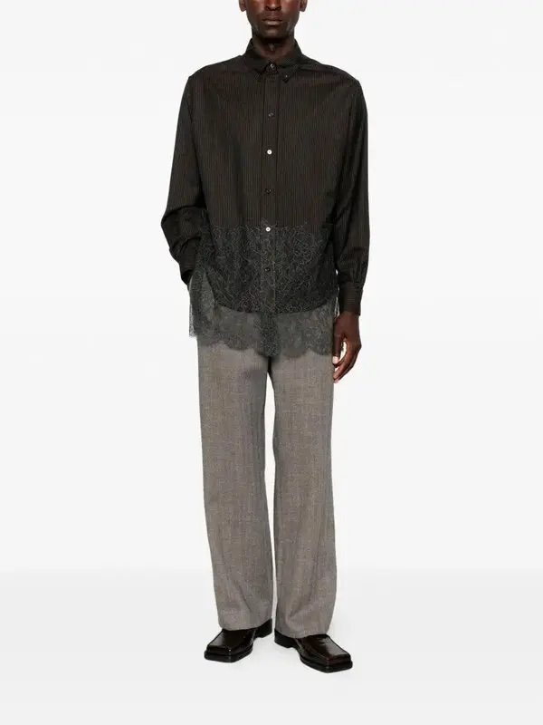 Fendi Wool Shirt With Stripes And Lace - Multicolor