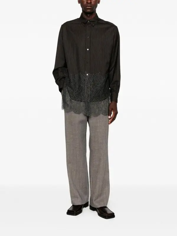 Fendi Wool Shirt With Stripes And Lace - Multicolor