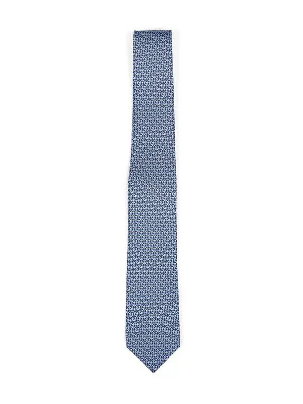 FERRAGAMO Navy Blue Gancini Silk Twill Cerchio Tie