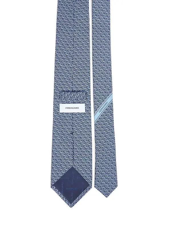 FERRAGAMO Navy Blue Gancini Silk Twill Cerchio Tie