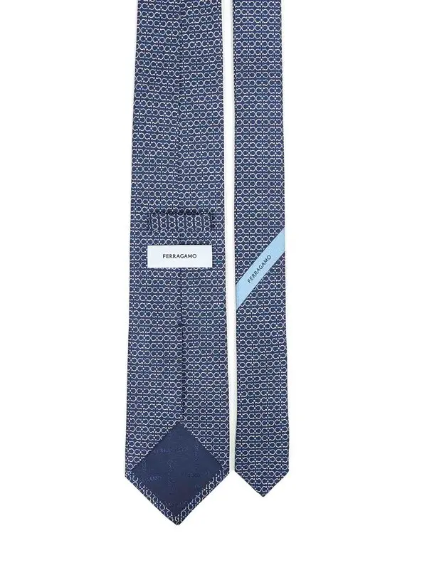 FERRAGAMO Marine Blue Gancini Silk Twill Zelig Tie