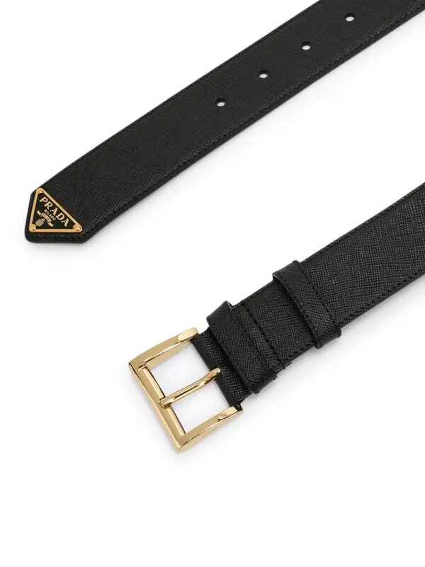 Prada Saffiano Belt With Logo Plate