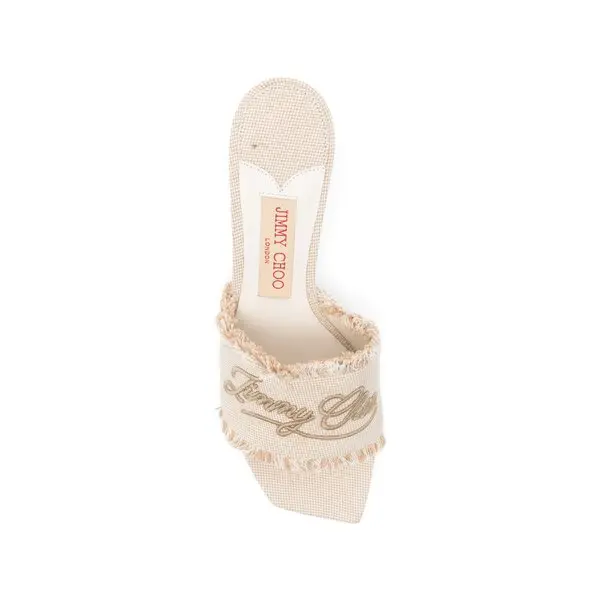 JIMMY CHOO Embroidered Fringed Mules - Cream