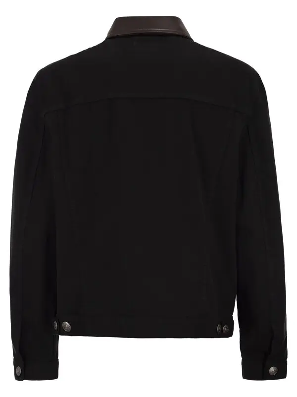 Brunello Cucinelli Lightweight Garment-dyed Cotton Denim Jacket With Leather Collar - Black
