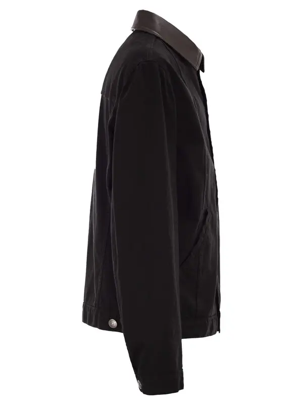 Brunello Cucinelli Lightweight Garment-dyed Cotton Denim Jacket With Leather Collar - Black