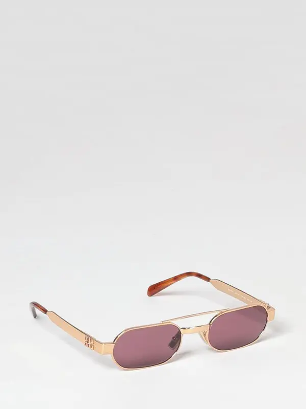 Miu Miu Aviator Metal Sunglasses With Double Bridge And Tortoiseshell Temples - Gold