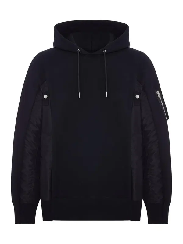 Sacai Cotton And Nylon Hoodie - Black