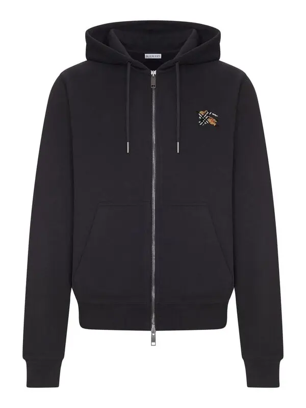 Burberry Cotton Sweatshirt With Zip And Hood - Black