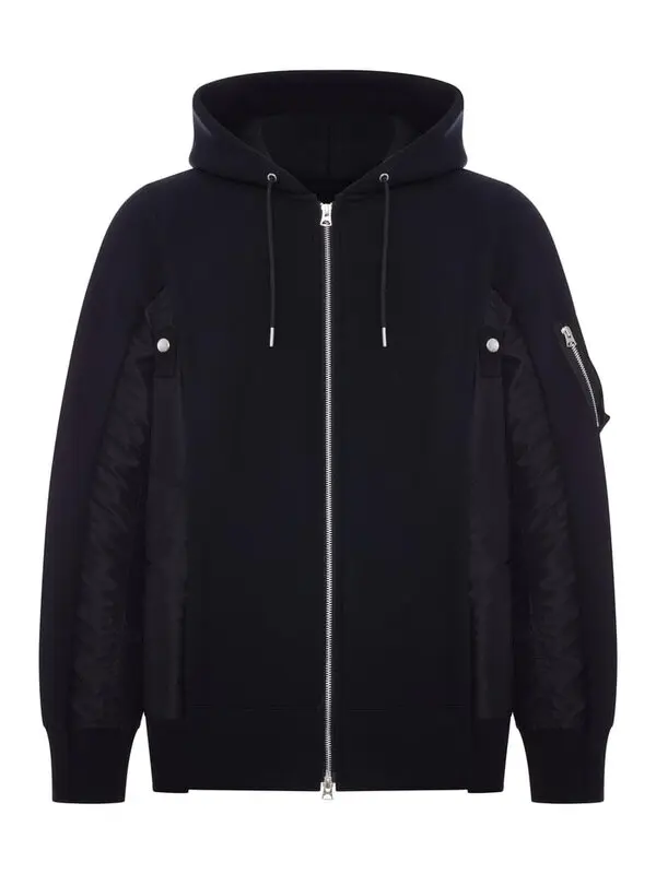 Sacai Cotton And Nylon Zip-up Hoodie - Black