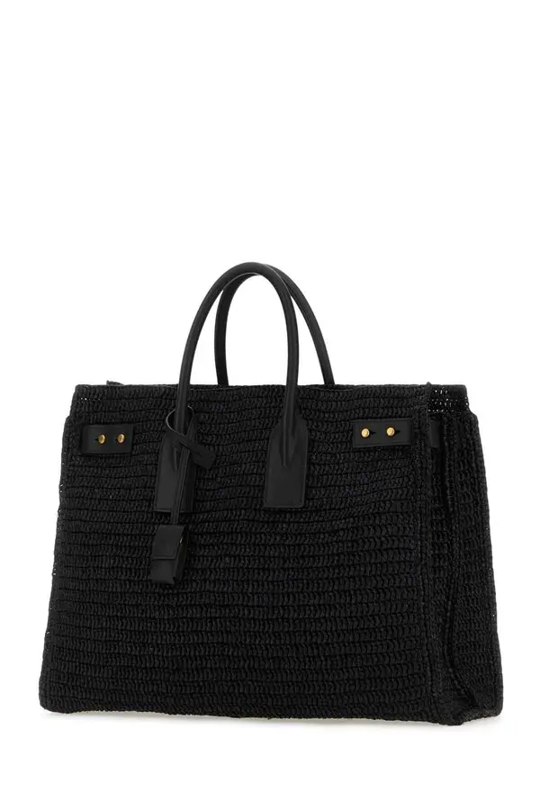 Saint Laurent Raffia Medium Shopping Bag - Black