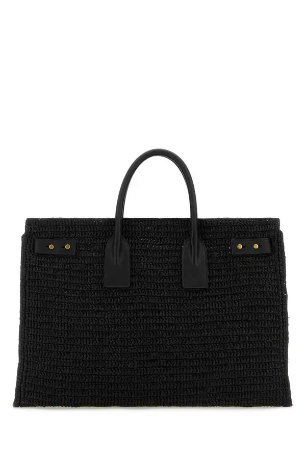 Saint Laurent Raffia Medium Shopping Bag - Black