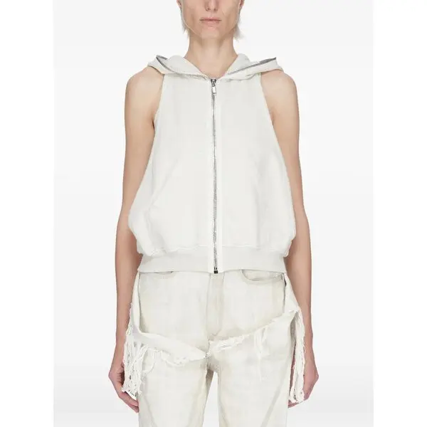 Rick Owens Cotton Zip-up Hooded Top - Cream
