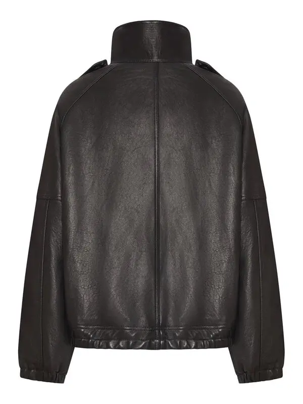 Saint Laurent Oversized Leather Jacket With High Collar