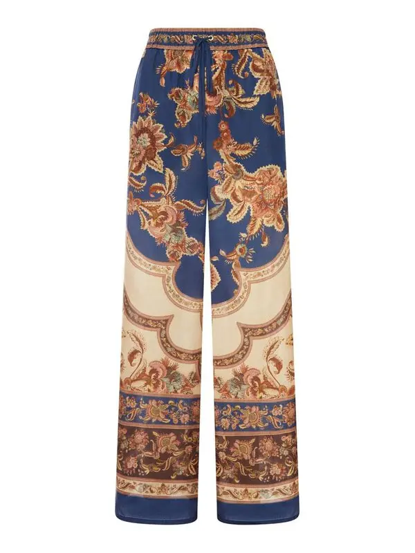 Zimmermann Aster Wide Leg Printed Silk Trousers - Multicolor