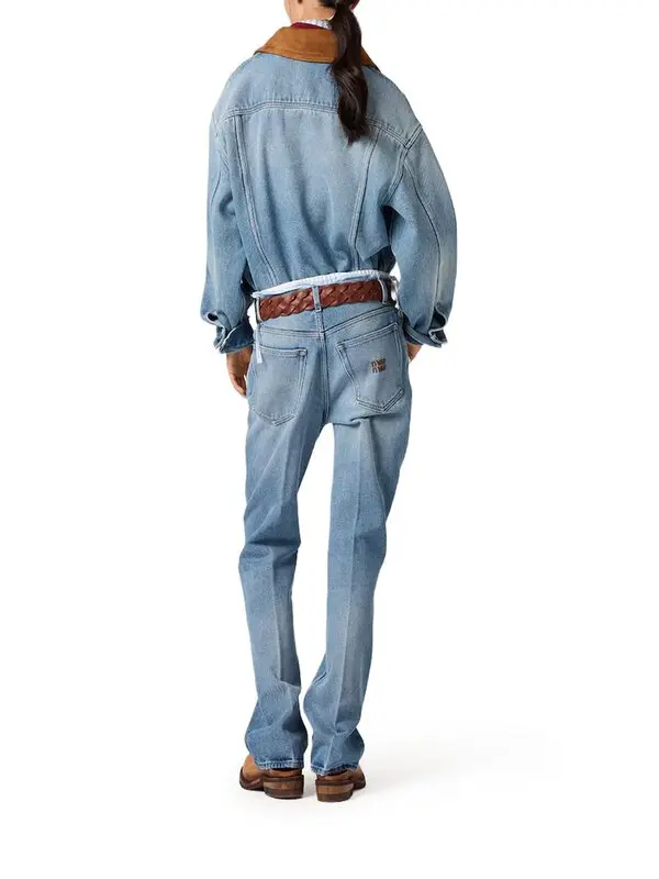 Miu Miu Blouson In Washed Denim And Suede