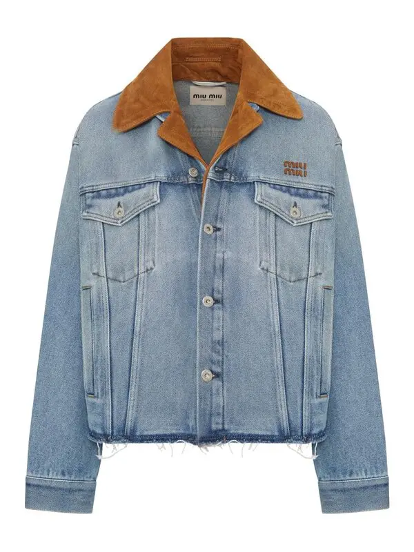 Miu Miu Blouson In Washed Denim And Suede - Multicolor
