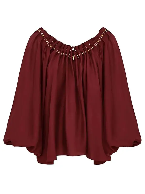 Zimmermann Aster Gathered Bead Blouse - Red