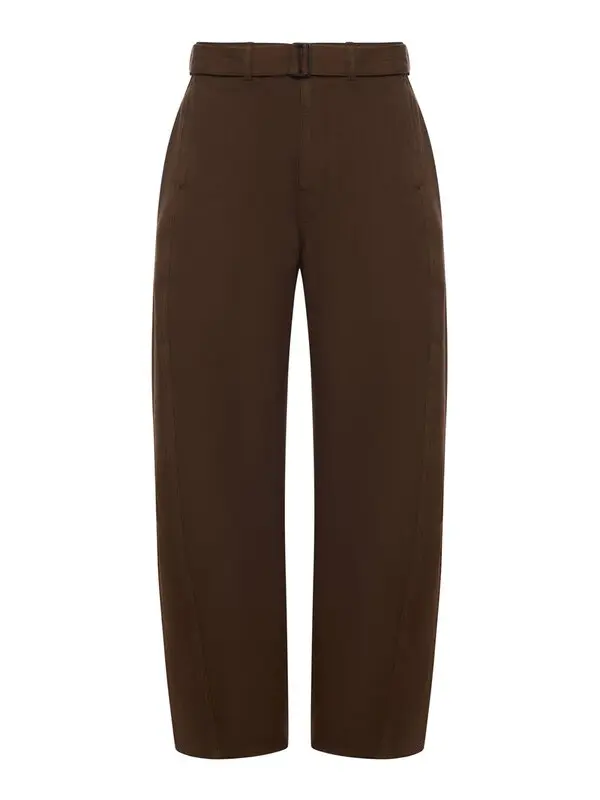 LEMAIRE Cotton Trousers With Belt - Brown