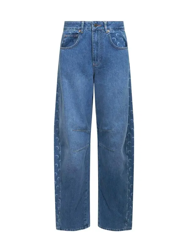 MARINE SERRE Light Blue Denim Moon Laser Baggy Jeans - Multicolor
