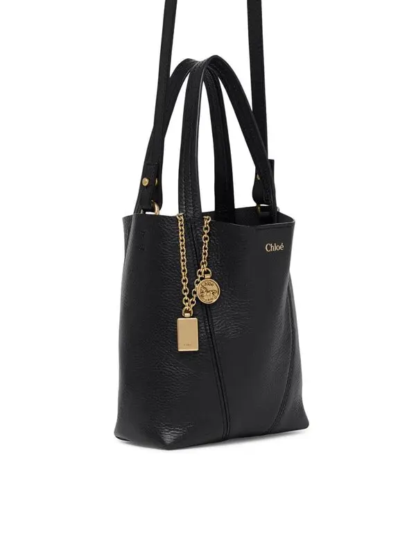 Chloé Spin Small Tote Bag In Grainy Leather - Black
