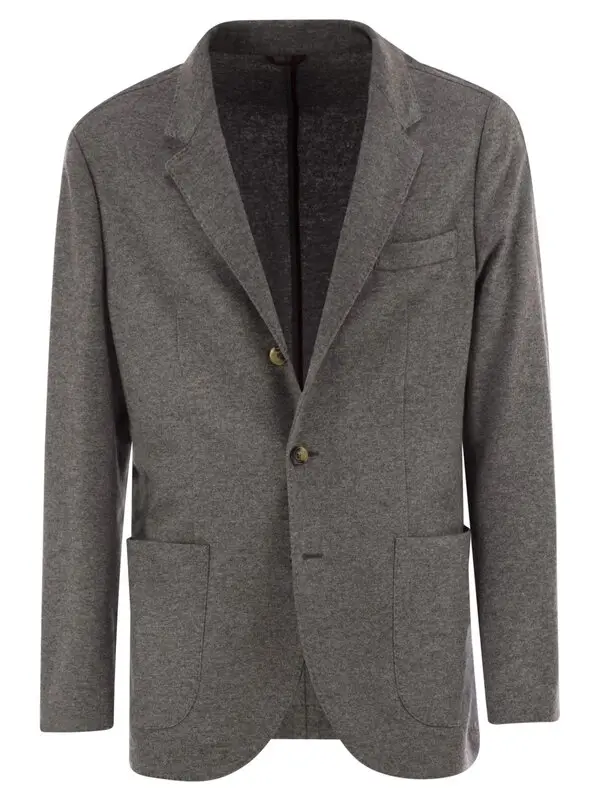 Brunello Cucinelli Cashmere Jersey Blazer With Patch Pockets - Gray